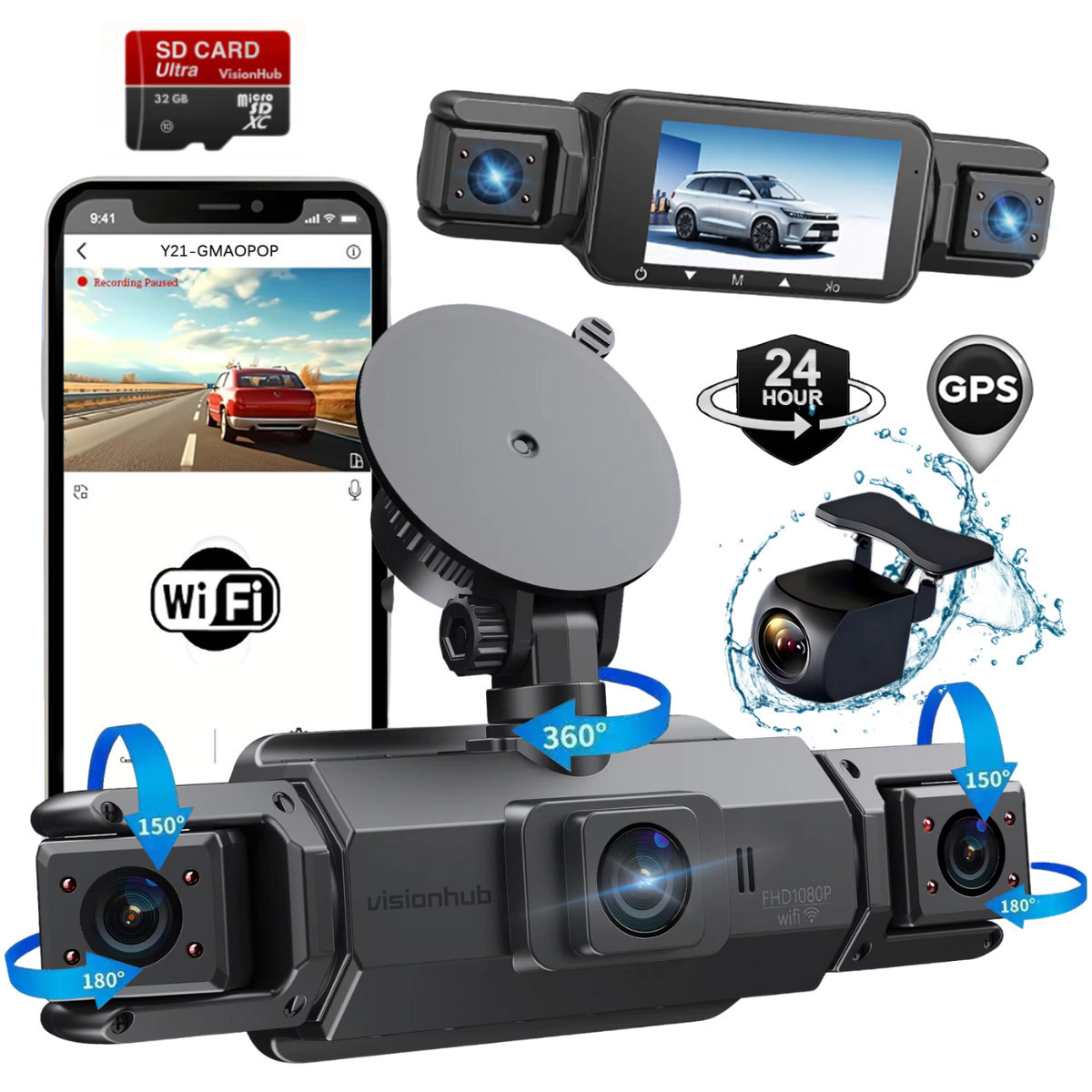 Σετ Κάμερα DVR Αυτοκινήτου 1080P με Οθόνη 3" WiFi, GPS & Κάμερα ...