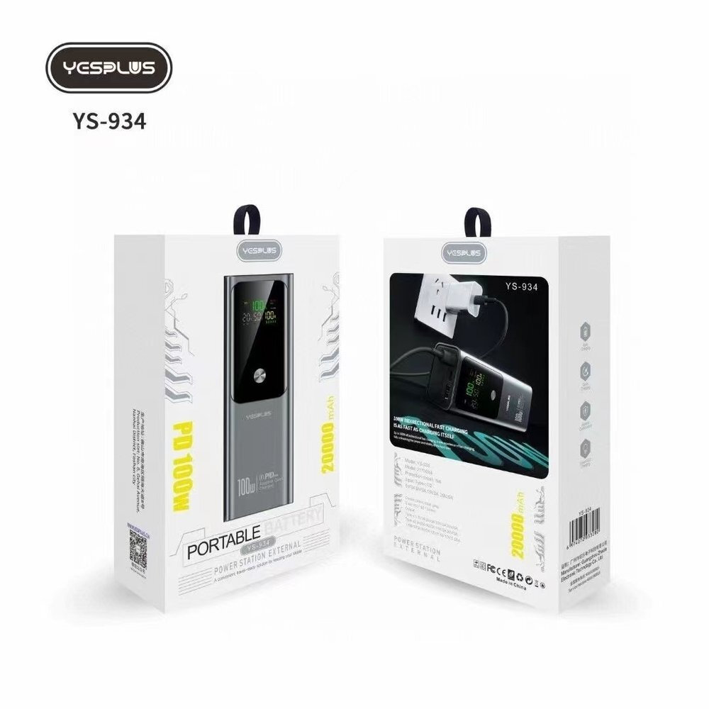Yesplus YS-934 Power Bank 20000mAh 100W με 2 Θύρες USB-A και Θύρα USB-C Power Delivery Μαύρο ...