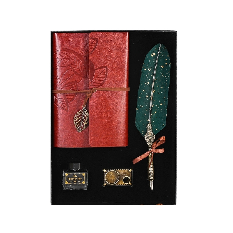 Vintage Calligraphy Set Journal Green Feather Refined Design Attention To Detail Synthetic ...