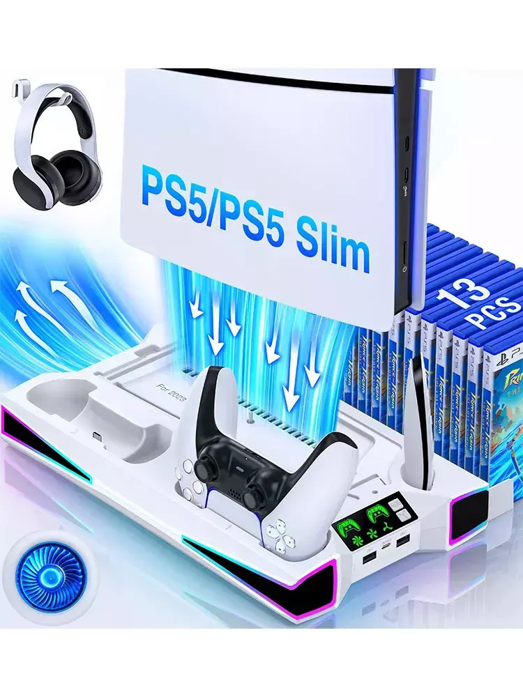 Ps5 Stand Cooling Station 3 Adjustable Fan Speeds Dual Controller ...
