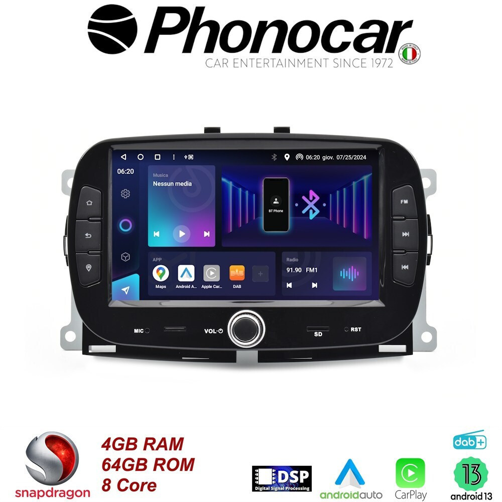Phonocar Ηχοσύστημα Αυτοκινήτου για Fiat 500 2016> 2019 (Bluetooth/USB/WiFi/GPS/Apple-Carplay ...