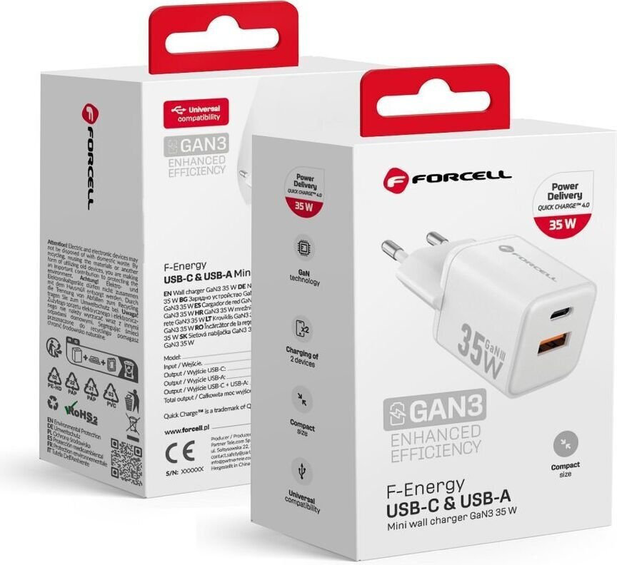 Forcell Φορτιστής Χωρίς Καλώδιο GaN με Θύρα USB-A και Θύρα USB-C 30W ...
