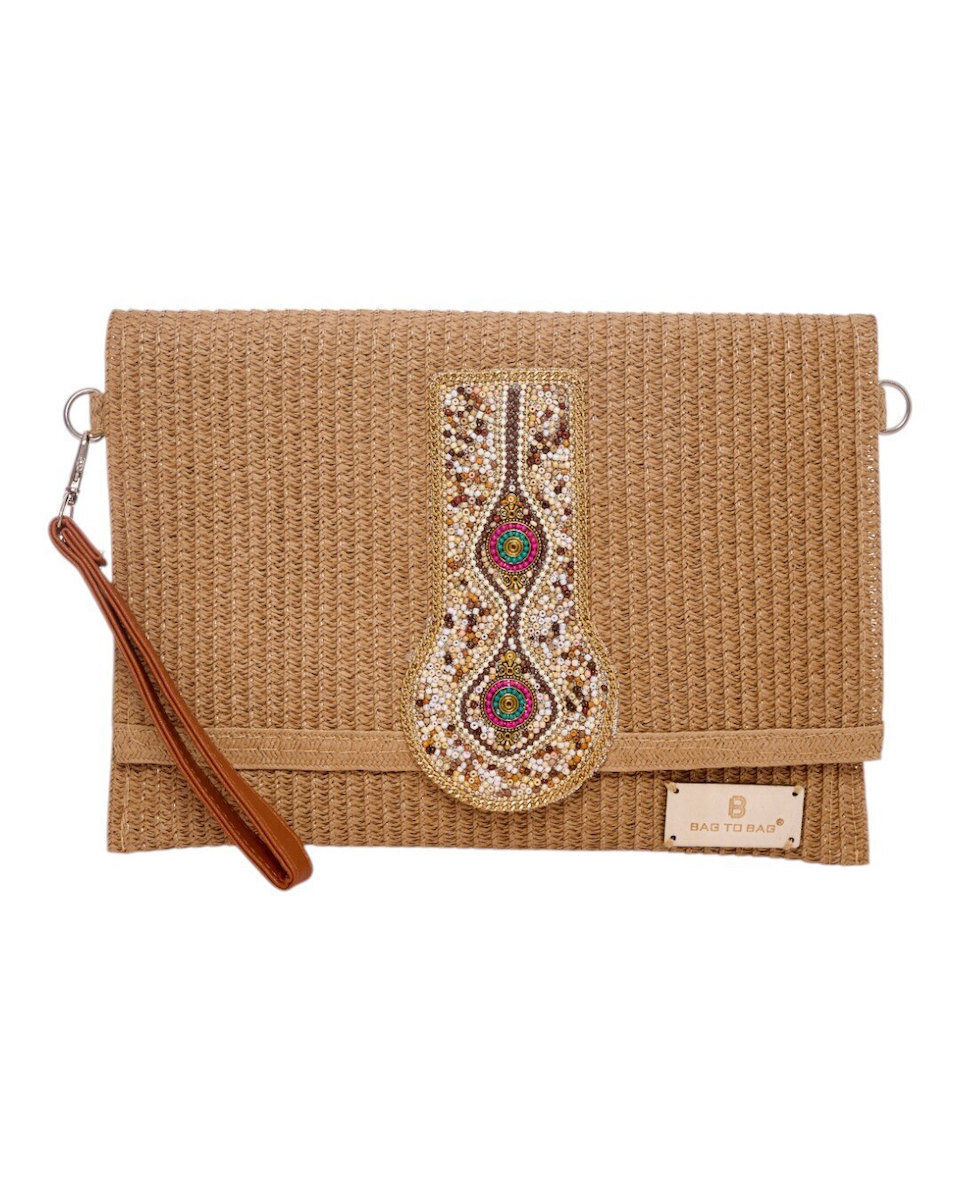 Bag to Bag Ψάθινος Ψάθινος Γυναικείος Φάκελος Μπεζ XY-2510-APRICOT ...