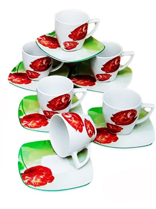 Galifas Σετ Φλιτζάνια Καφέ από Πορσελάνη Κόκκινα 90ml GB-9000-T1862 ...