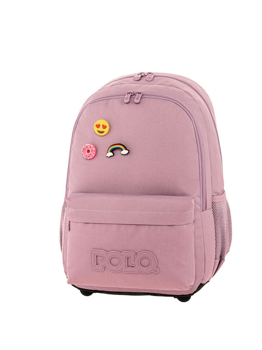 Polo Pins Σχολική Τσάντα Πλάτης Γυμνασίου - Λυκείου Λιλά με Θήκη για Παγούρι 20lt 9-01-059-4500 ...