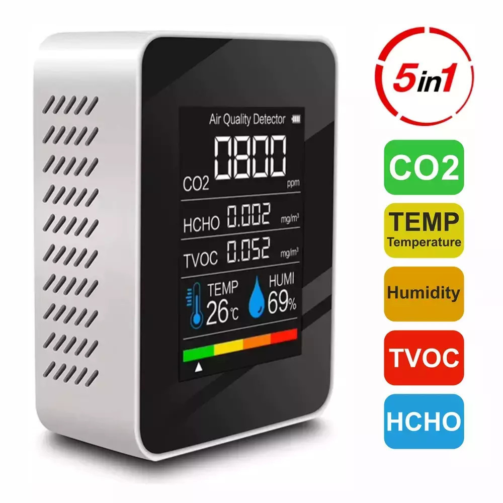 Digital Air Quality Monitor 5 In 1 Zn-mt05 Μετρητης Co2 Ποιότητας Αέρα Θερμοκρασίας Υγρασίας ...