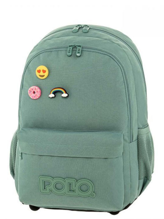 Polo Pins Σχολική Τσάντα Πλάτης Γυμνασίου - Λυκείου Τιρκουάζ με Θήκη για Παγούρι 20lt 9-01-059 ...