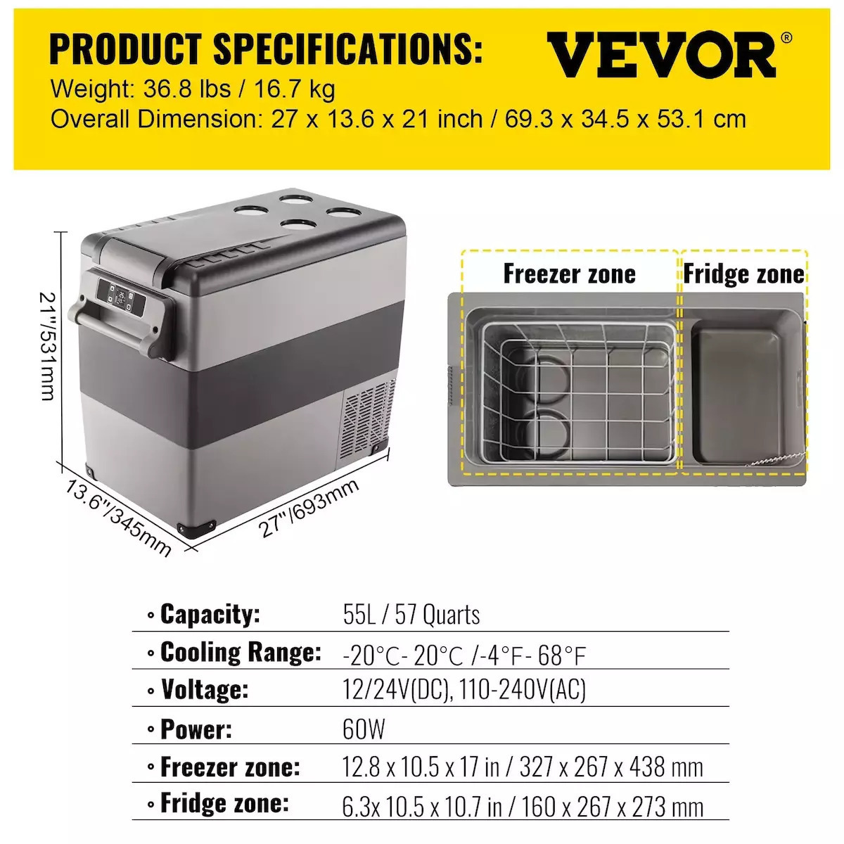 Vevor Portable Car Fridge Freezer Efficient Cooling Range 55l | Skroutz.gr