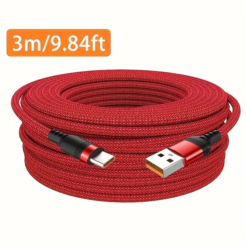 Type C Braided / Flat USB 2.0 Cable USB-C male - USB-A 80W Κόκκινο 3m ...