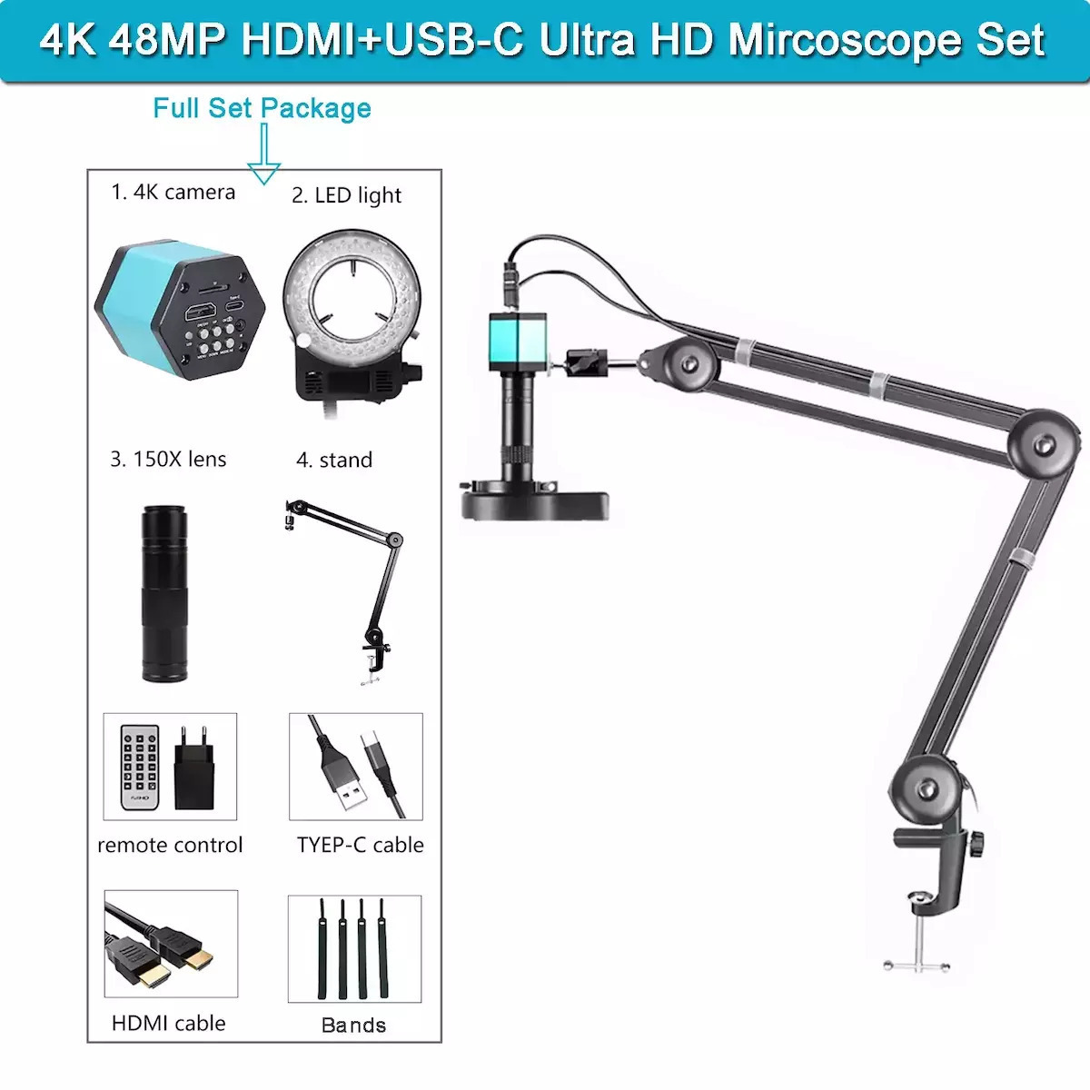 4k Digital Microscope 48mp Image Sensor Electronic Zoom Function ...