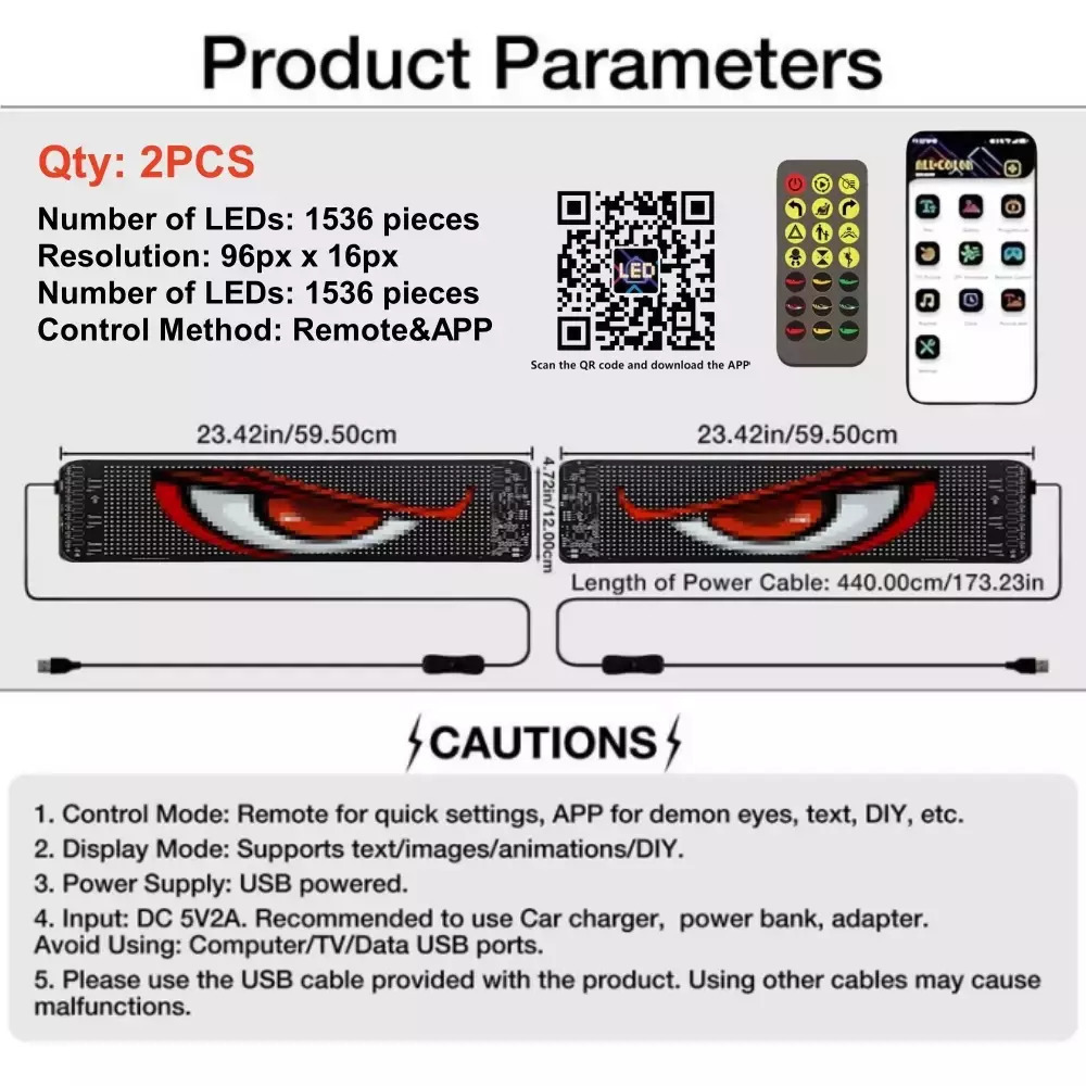 Led Windshield Eyes Customizable Bluetooth Control Large Display Area ...