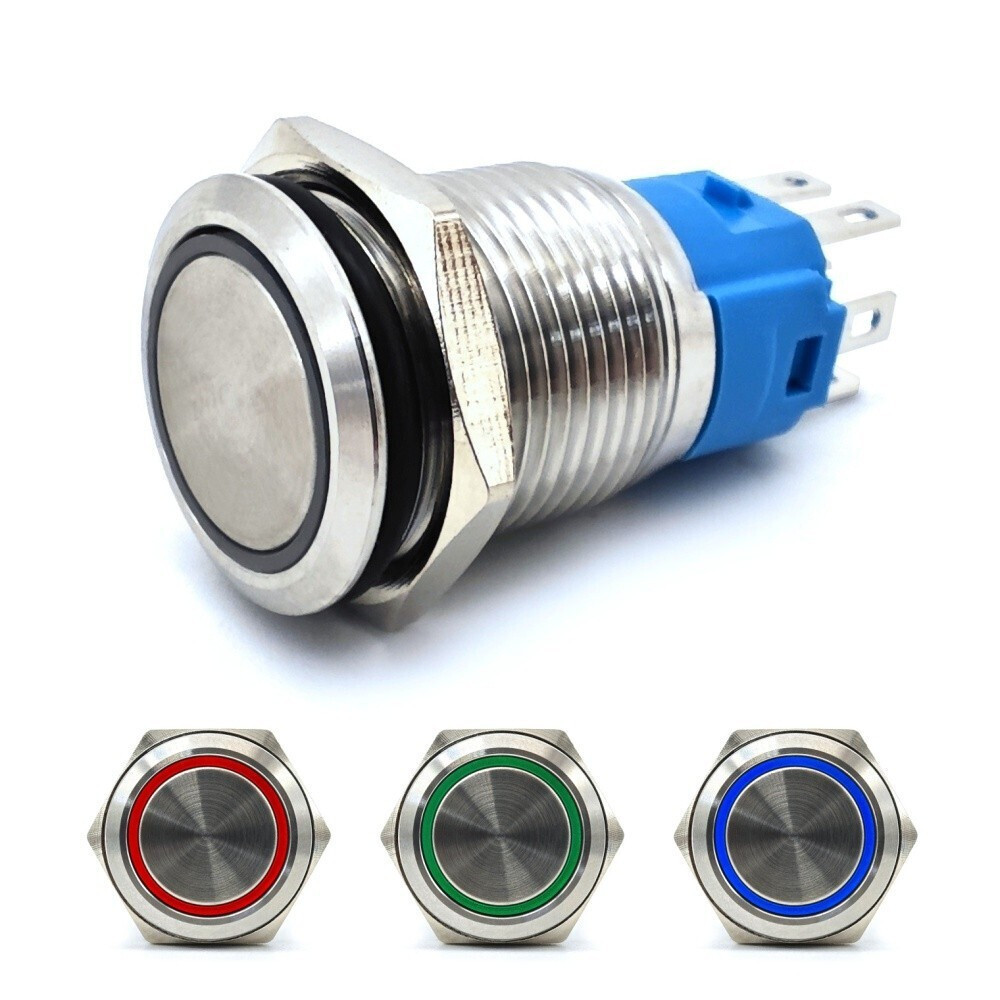 On Off Switch 18mm Rgb 3-in-1 Led Push Button Chrome + Socket | Skroutz.gr