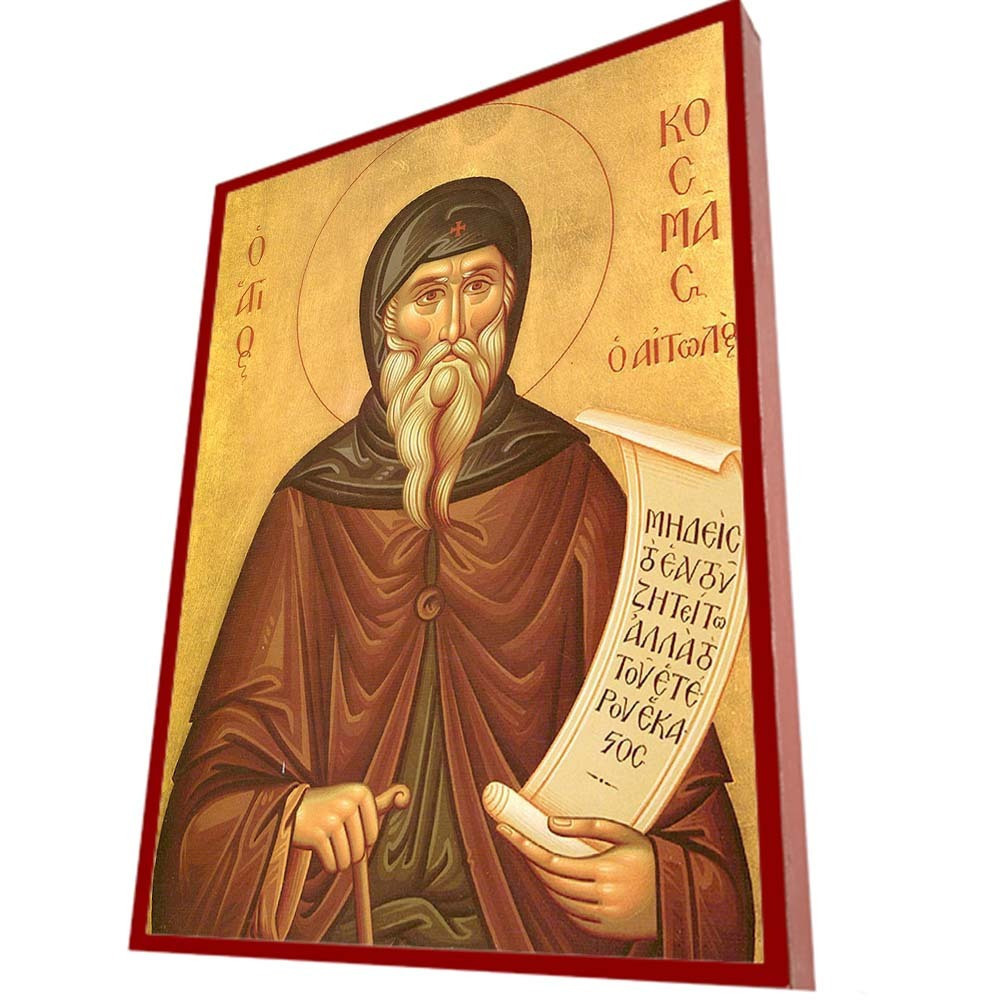 Αγιος Κοσμας Αιτωλος – Κλασική Βυζαντινή Εικόνα Κεραμιδί Ρίγα 19cm ...