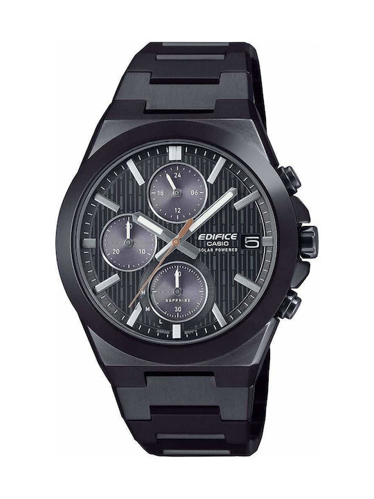 Casio Edifice Ανδρικό Ρολόι Χρονογράφος Solar με Μαύρο Μεταλλικό ...