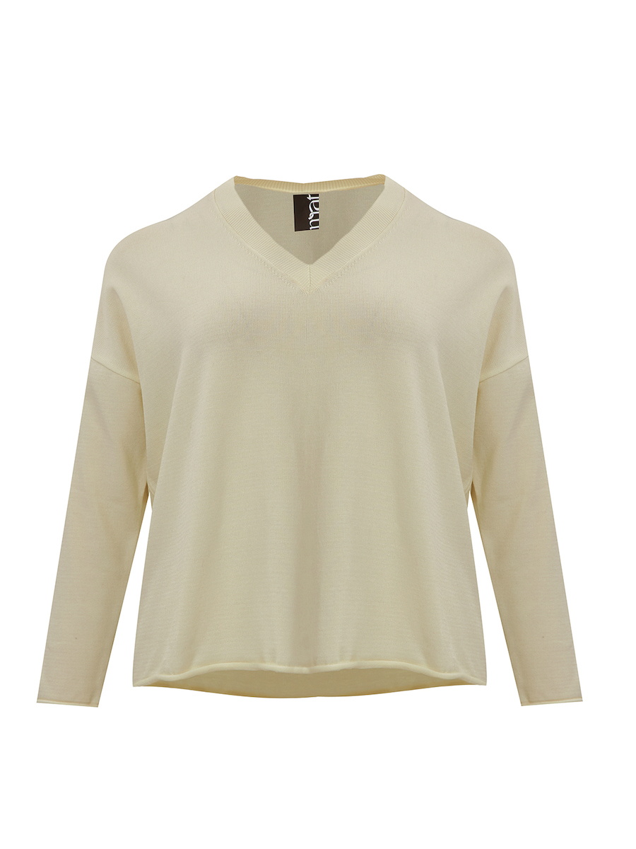 Mat Fashion Basic Γυναικείο Μακρυμάνικο Πουλόβερ με V Λαιμόκοψη Εκρού ...