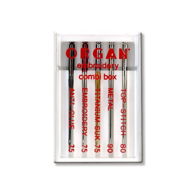 5 Organ Combi Sewing Embroidery Needles Box Includes Embroidery Needle Titanium Metal Top Stitch ...