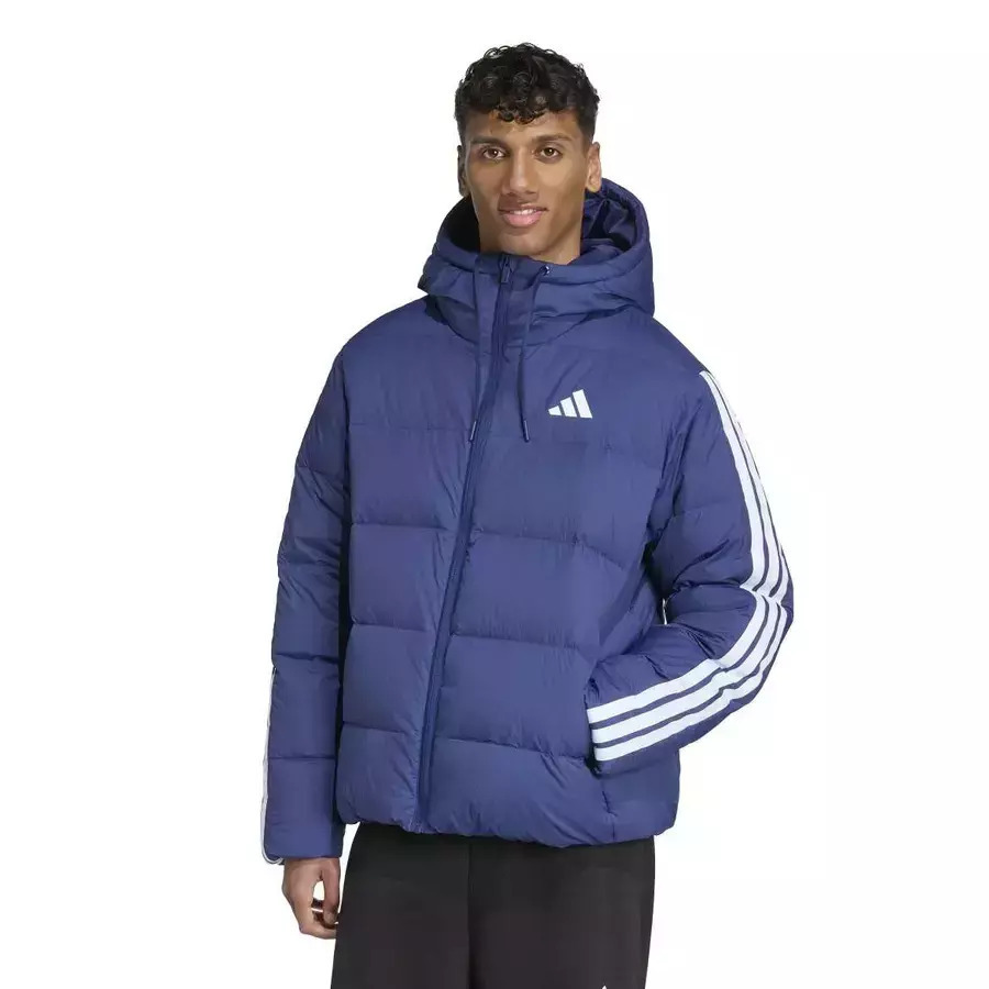 adidas Essentials 3 Stripes Μπουφάν Puffer Αδιάβροχο Μπλε JX7799 ...