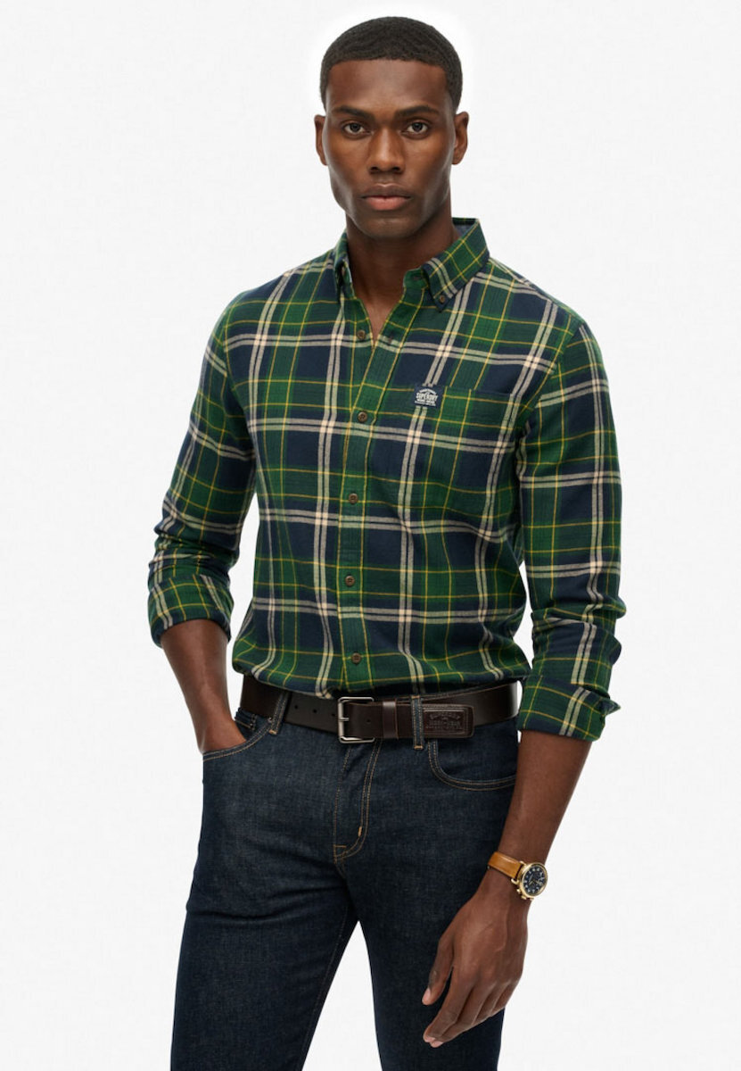 Superdry Μακρυμάνικo Πουκάμισο σε Φαρδιά Γραμμή Καρό Μπλε, Πράσινο ...