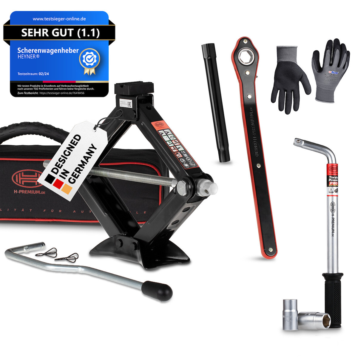 Heyner Wagenheber 1t Hubgewicht Scherenwagenheber Set Radmutternschlüssel & Montagehandschuhe ...