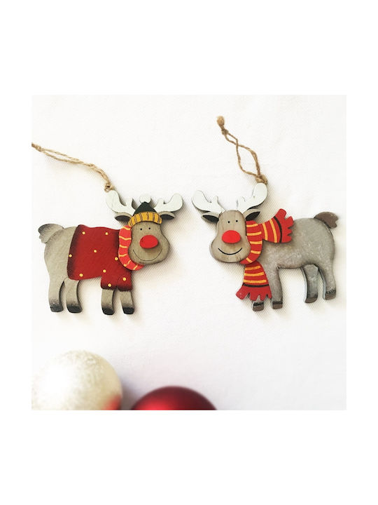 Σετ Κρεμαστά Στολίδια Τάρανδοι Ξύλινοι Πολύχρωμοι 1x12cm 2τμχ 37-11432 ...