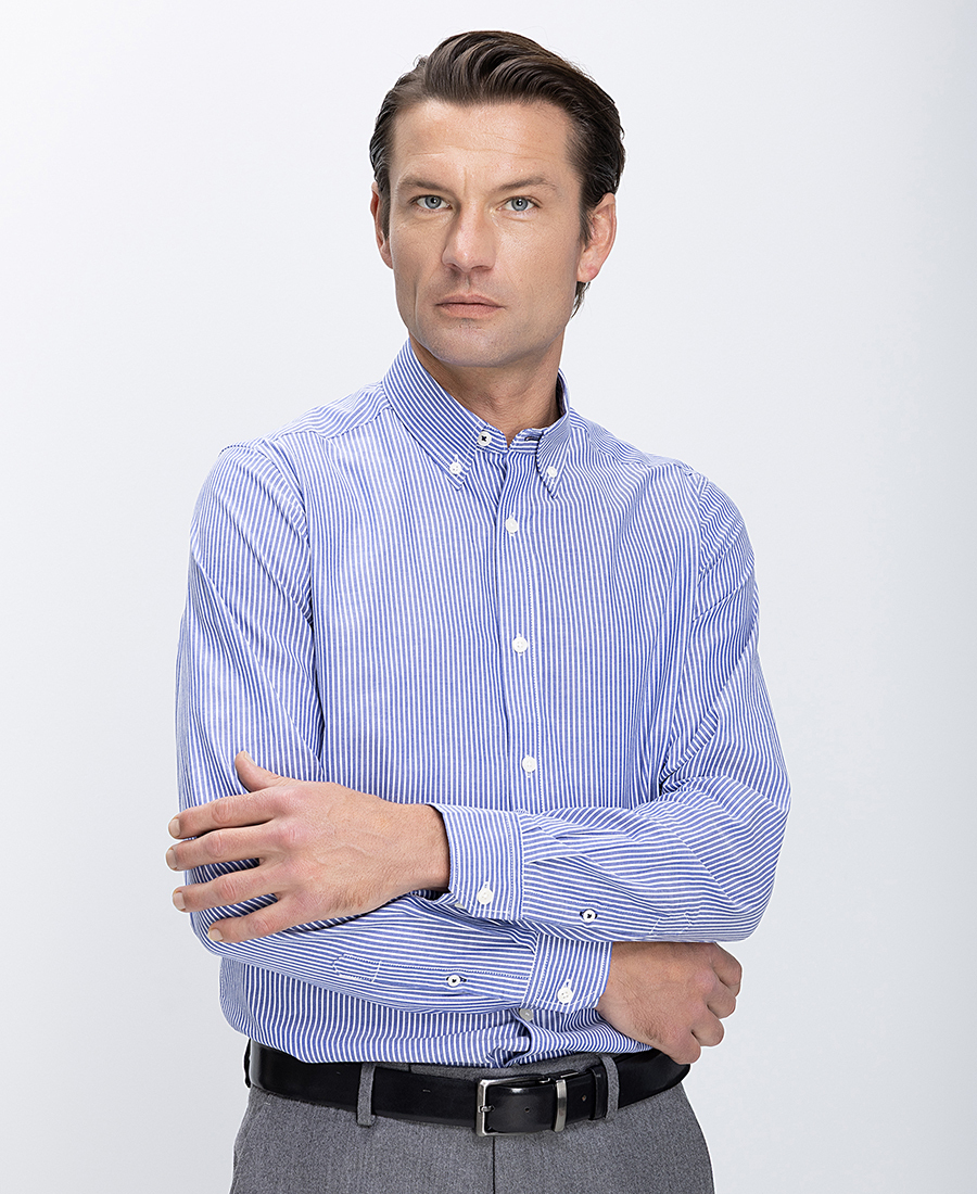 Vardas Μακρυμάνικo Βαμβακερό Πουκάμισο σε Κανονική Γραμμή Ριγέ Μπλέ ...